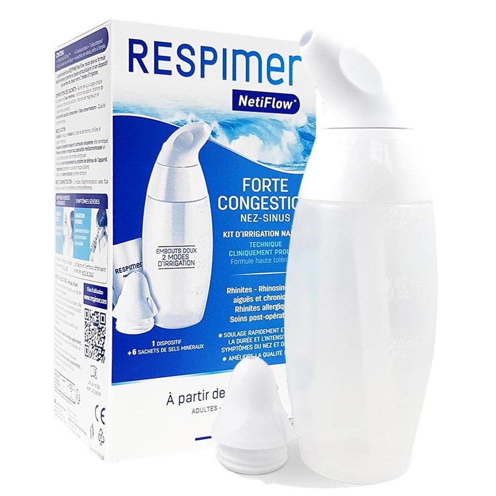 RESPIMER NetiFlow, kit d'irrigation nasale + 6 sachets